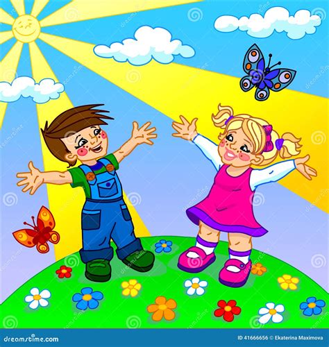 A Ilustração De Crianças Felizes Dos Desenhos Animados Ilustração Stock