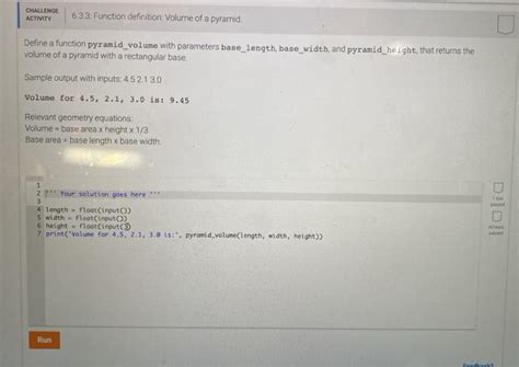 Solved Challenge Activity Function Definition Volume Chegg