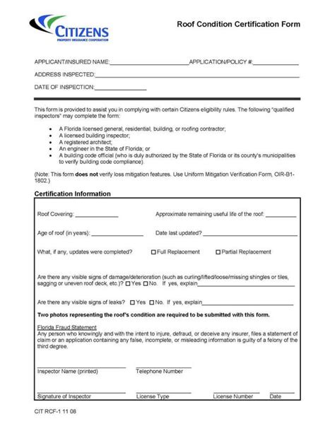 Roof Certification Template