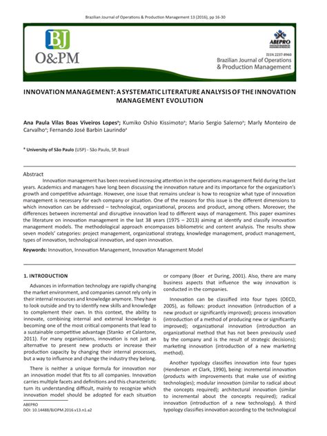 Pdf Innovation Management A Systematic Literature Analysis Of The Innovation Management Evolution