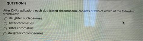 Solved Question 8 After Dna Replication Each Duplicated Chromosome 1 Answer Transtutors