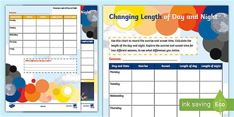 Changing Length Of Day And Night Record Sheet Teacher Made