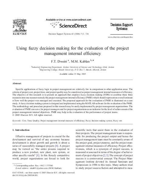 Pdf Using Fuzzy Decision Making For The Evaluation Of The Project