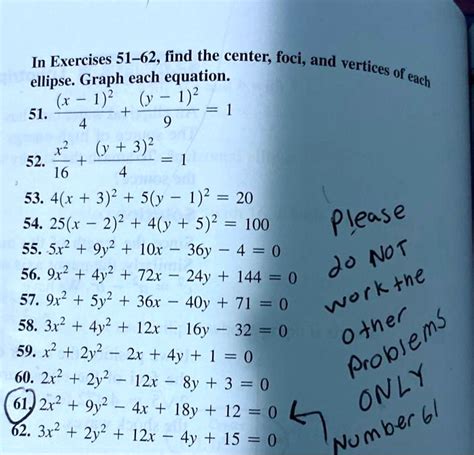 Solved In Exercises 51 62 Find The Center Foci And Vertices Of Each