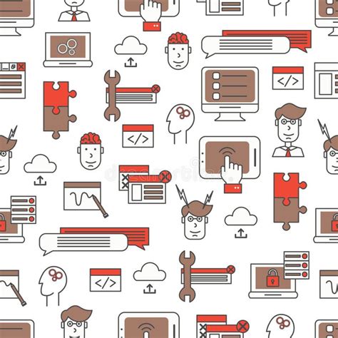 Vector Thin Line Art It Seamless Pattern Stock Vector Illustration Of Graphic Byte