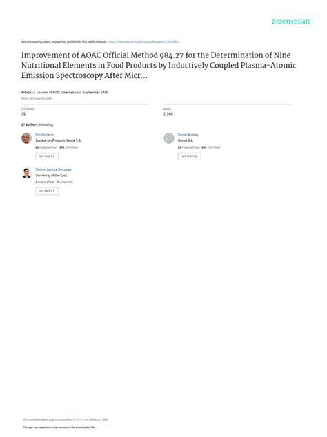 Improvement Of Aoac Official Method 98427 For The Pdf Sodium Mass Concentration Chemistry