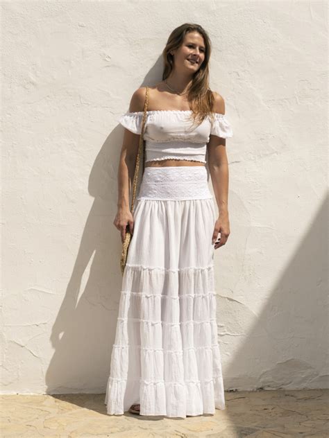 Falda Ibicenca Blanca Larga Helena Nekai Moda Ibiza Boho Sostenible