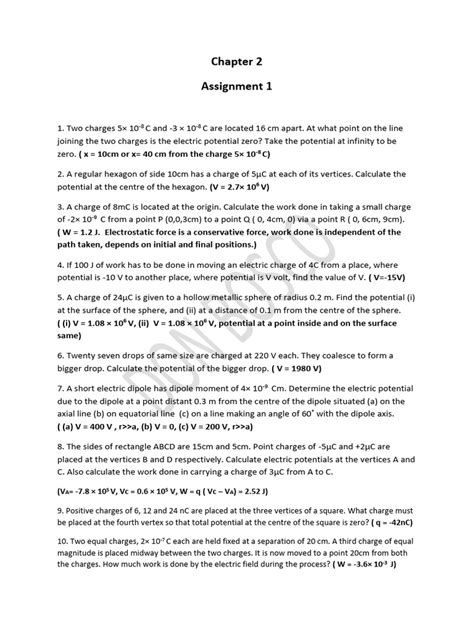Chapter 2 Assignment 1 Pdf Potential Energy Dipole