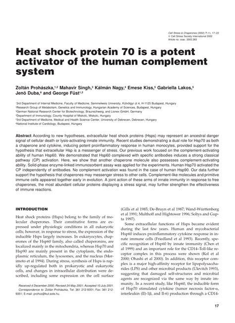 Pdf Heat Shock Protein 70 Is A Potent Activator Of The Human