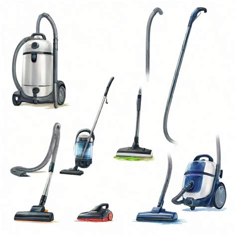 A Collection Of Different Types Of Mop And A Vacuum Cleaner Premium