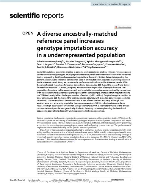 Pdf A Diverse Ancestrally Matched Reference Panel Increases Genotype