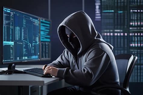 Premium Photo Hacker Programmer Who Sits In A Hoodie Behind A