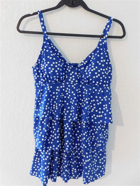 Jaclyn Smith One Piece Swimsuit Blue White Polka Dot Gem