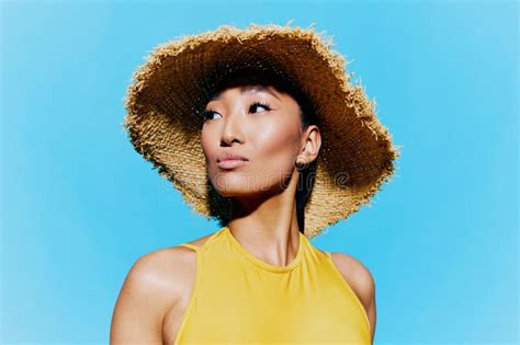 Fashion Woman Trendy Smile Beauty Portrait Swimsuit Yellow Stock Image Image Of Glamour