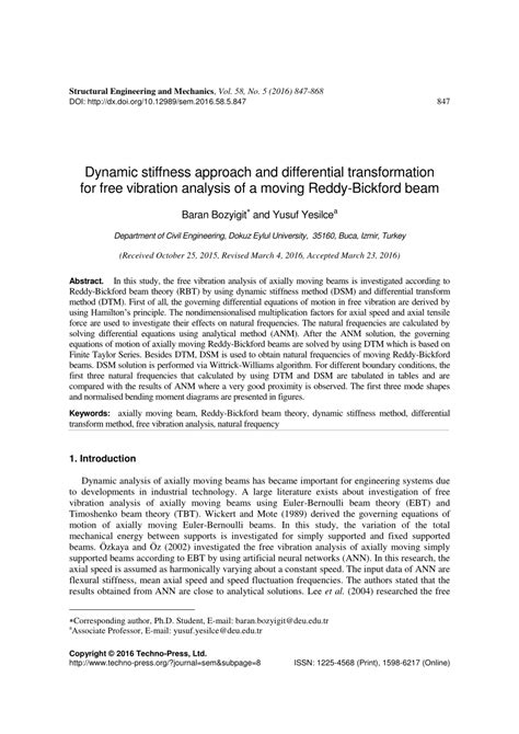 Pdf Dynamic Stiffness Approach And Differential Transformation For Free Vibration Analysis Of