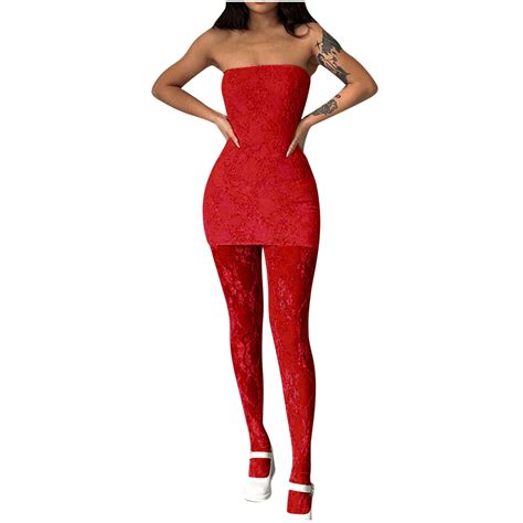 Lovskoo 2024 Womens Sexy Bandeau Tube Bodysuit Mini Dresses With