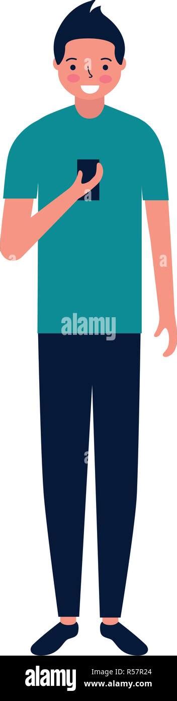 Man Using Cellphone Device White Background Stock Vector Image And Art Alamy