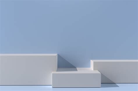 3d 그림 모형 연단 제품을위한 기하학적 추상적 인 구성 또는 파란색 배경에 광고 최소 3d 일러스트레이션은 스톡 사진을 렌더링