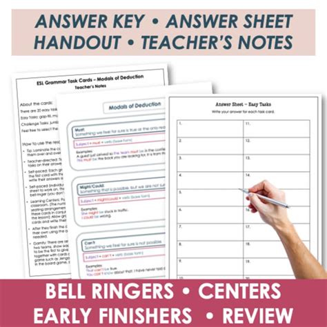Modal Verbs Adult Esl Grammar Review Practice Task Cards Activities