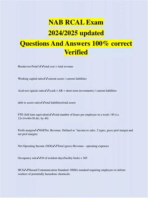 NAB RCAL Exam Updated Questions And Answers Correct