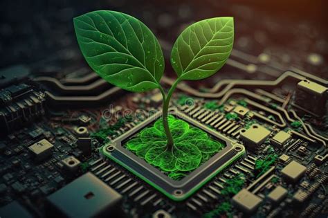 Growing Tree On The Converging Point Of A Computer Circuit Board Stock