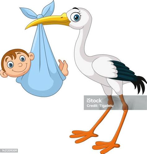 신생아를 들고 만화 황새 황새에 대한 스톡 벡터 아트 및 기타 이미지 황새 아기 나름 Istock