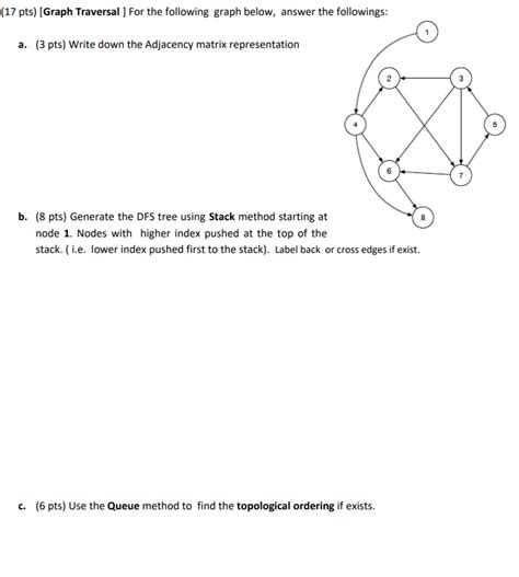 Pts Graph Traversal For The Following Graph Chegg