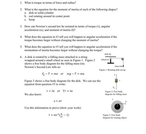 Solved 1 What Is Torque In Terms Of Force And Radius 2 Chegg