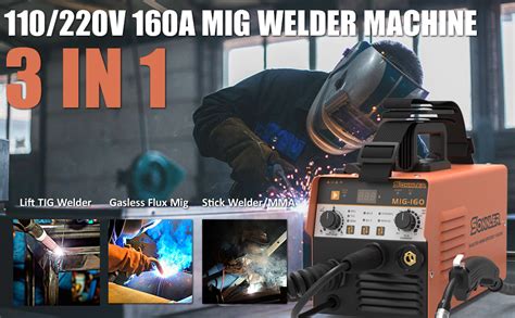 160A MIG Welder 3 In 1 Gasless Flux Core Mig Welder Stick Lift TIG