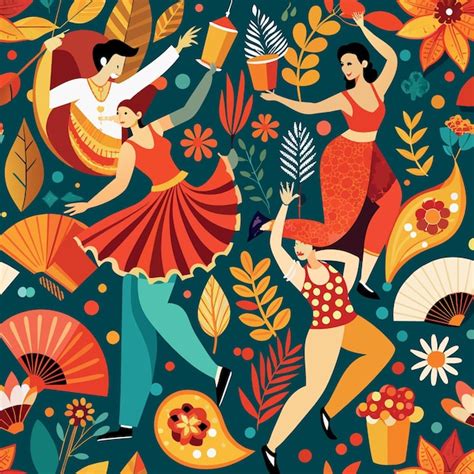Patrón Con Bailarines De Tango Y Flamenco Vector Premium