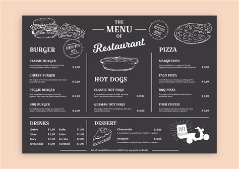 Personalize This Hand Drawn Linear Blackboard Fast Food Restaurant Menu Template For Free