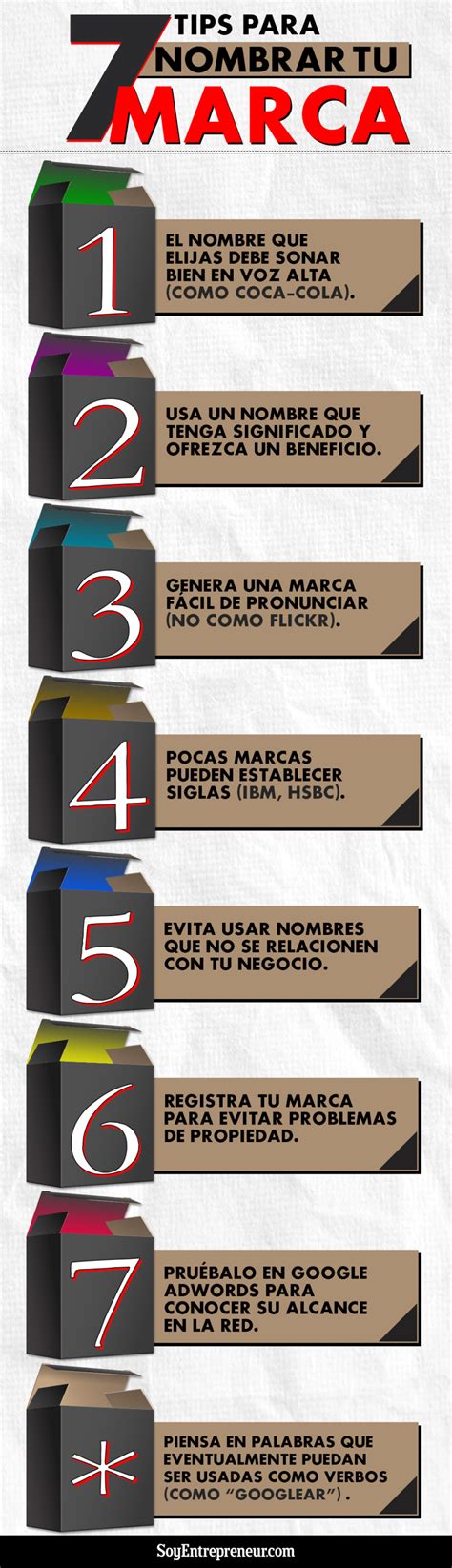 Hola Una infografía con 7 consejos para nombrar tu Marca Vía Un
