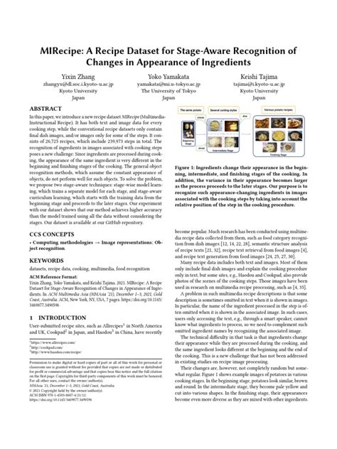 Mirecipe A Recipe Dataset For Stage Aware Recognition Of Pdf