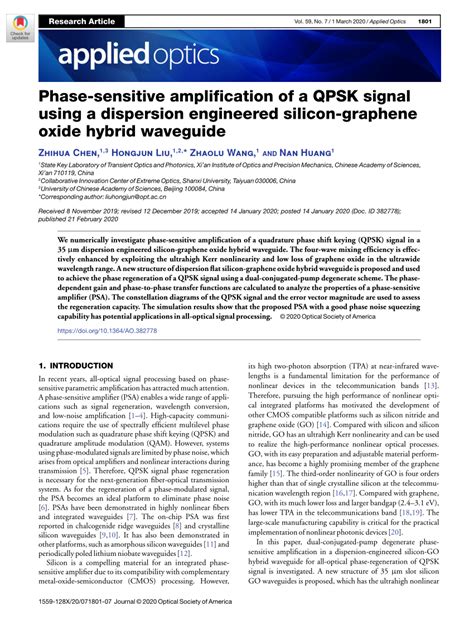Phase Sensitive Amplification Of A Qpsk Signal Using A Dispersion Engineered Silicon Graphene