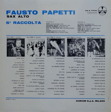 Винил Fausto Papetti – Sax Alto. 6a Raccolta/ 1965/ Italy | Hi-Fi.ru