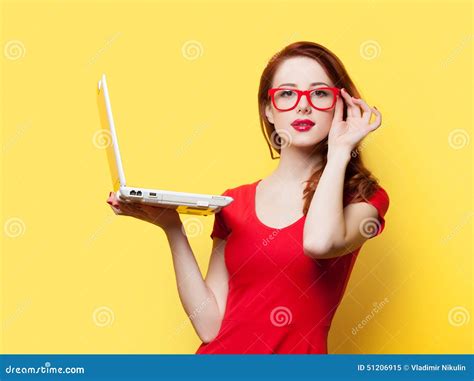 Surprised Redhead Girl With Laptop Stock Image Image Of Hipster User 51206915