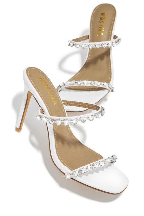Miss Lola Love Addiction White Embellished High Heel Mules Miss Lola