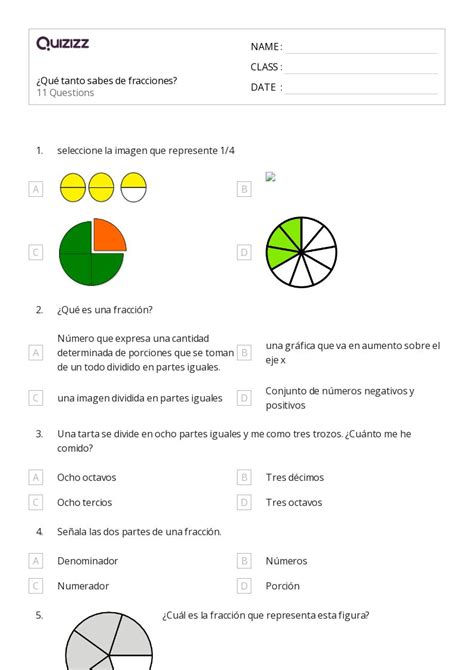 50 Fracciones Como Partes De Un Conjunto Hojas De Trabajo Para Grado 8
