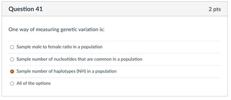 Solved One Way Of Measuring Genetic Variation Is Sample Chegg Com