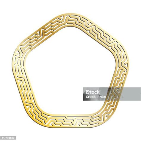 장식용 헤더를 위한 황금 Labyrinth 오각형 프레임 흰색 배경에 격리된 금 금속 고대 그리스 장식품 벡터 0명에 대한 스톡 벡터 아트 및 기타 이미지 Istock