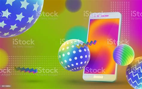 질감 및 현실적인 격리 된 스마트폰 컬러 3d 공 여러 가지 빛깔된의 추상적인 벡터 홀로그램 3d 배경입니다 80 89세에 대한