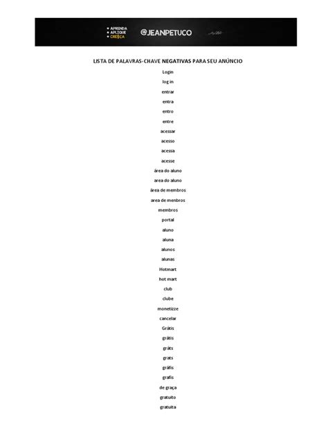 Lista De Palavras Chave Negativas Pdf