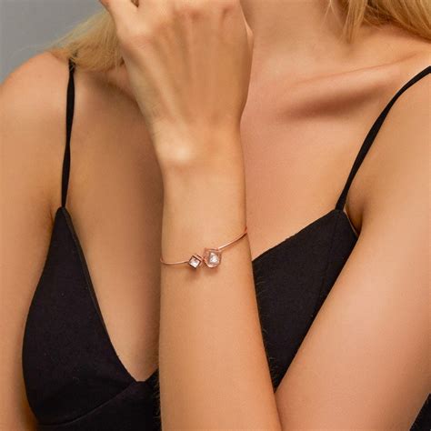 트렌디 로즈실버 컬러 여성용 오픈 팔찌 소녀 기하학 상감 큐빅 지르코니아 커프 팔찌 쥬얼리뱅글 Aliexpress