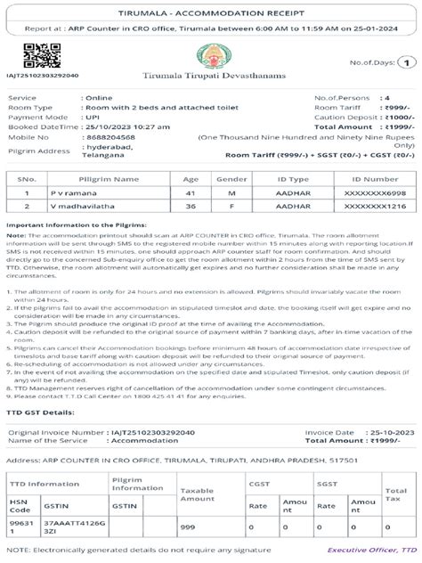 Accommodation Receipt Pdf