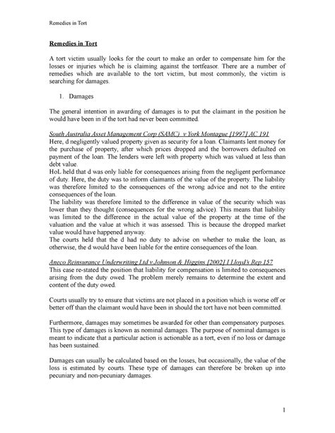 Remedies In Tort Combined Lw201 5 Au Co Essex Studocu