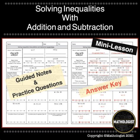Solving Inequalities With Addition And Subtraction Guided Notes And