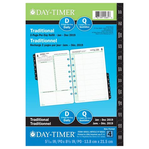 Day Timer® 2 Page Per Day Loose Leaf Dated Refills Recycled Desk