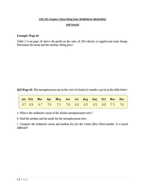 Chapter 3 Tutorial Content Pdf Variance Median