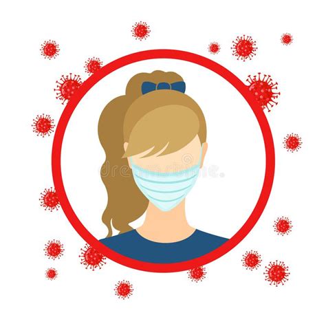 白色背景中扁平型冠状病毒菌的医用面膜中的女性图标 向量例证 插画 包括有 传染 琐事 逗人喜爱 危险 176230553