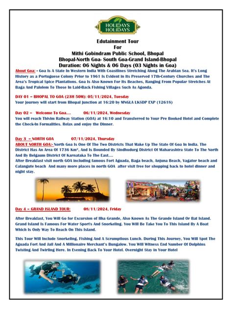 Goa Tour Plan For 3night Mgps Xi Pdf Cuisine Foods